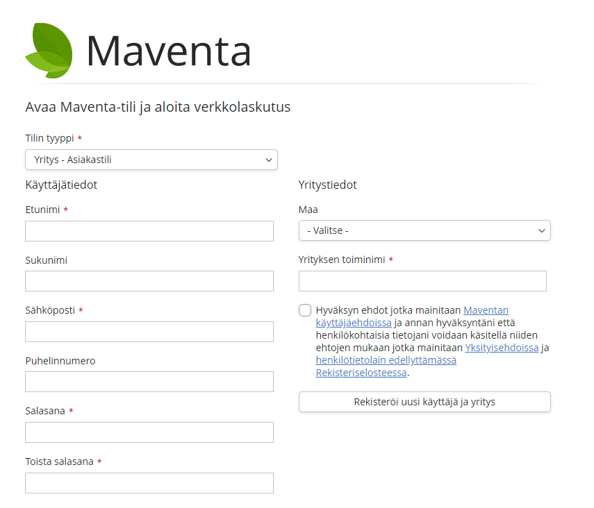 2.2.9.1 Ensin rekisteröityminen Maventan verkkopalveluun | WebWakka ...